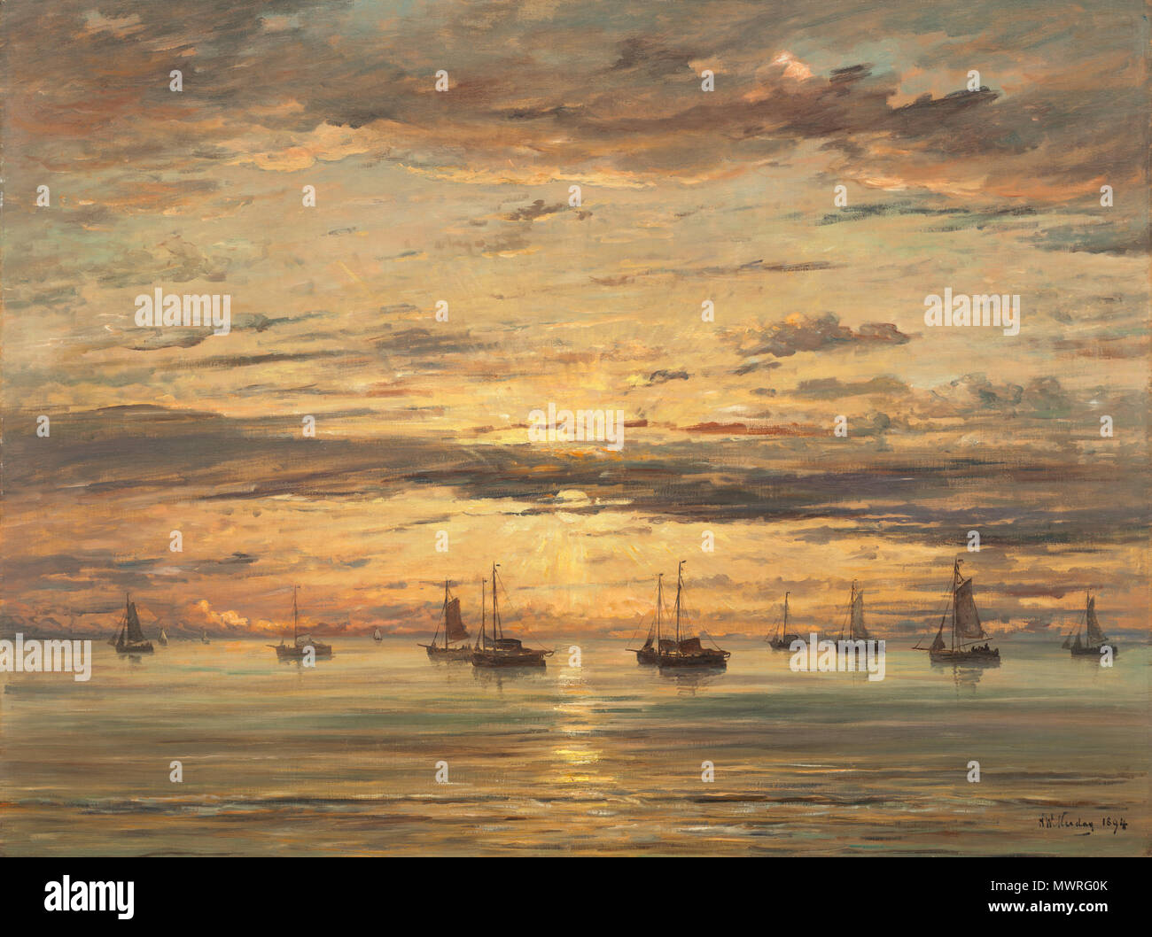 . Sunset at Scheveningen: A Fleet of Fishing Vessels at Anchor . Paul ...