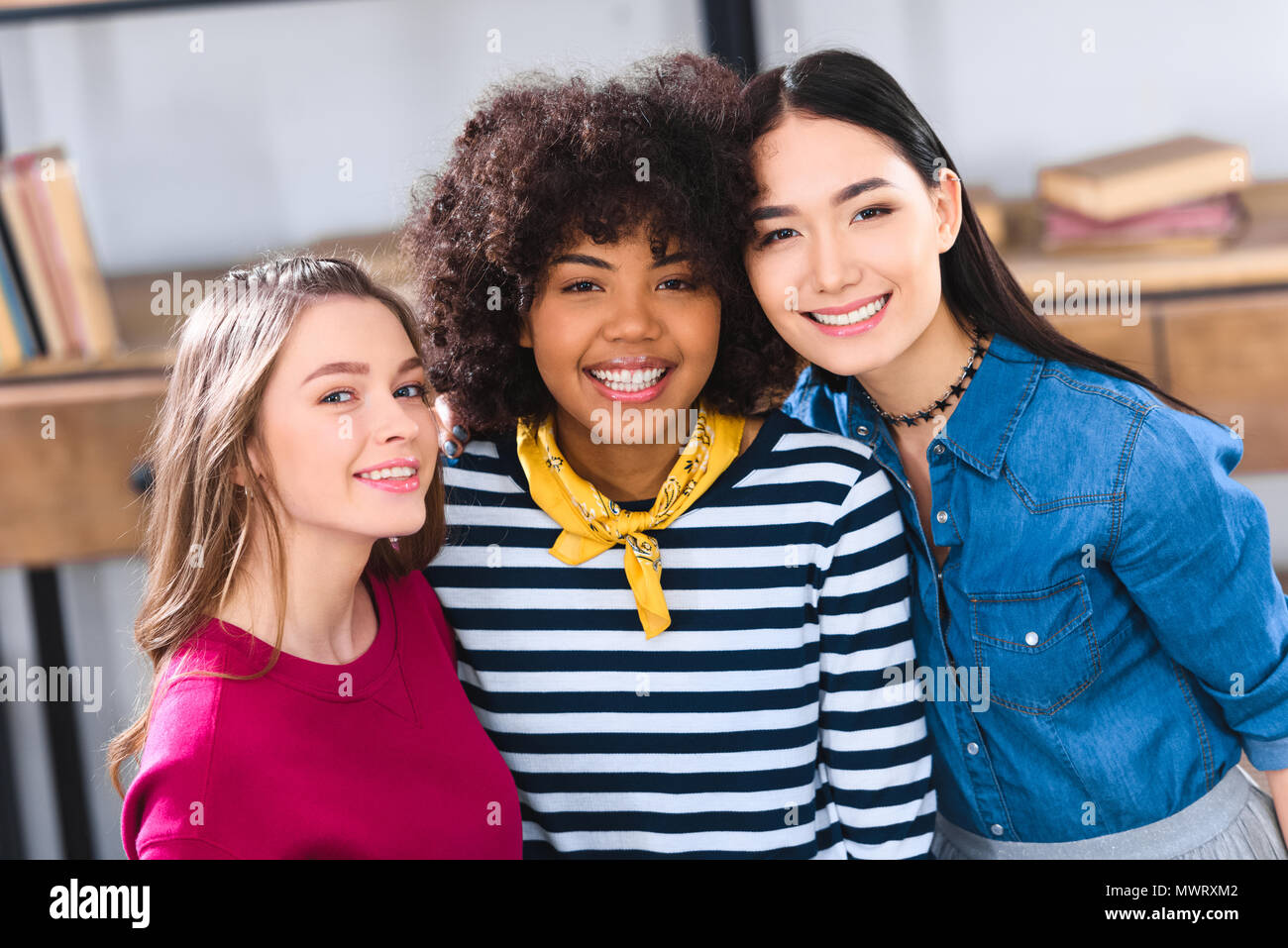 portrait of cheerful multiracial students looking at camera Stock Photo ...
