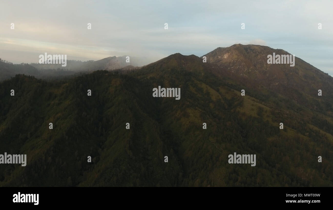 Beautiful sunset in the mountains on Jawa island, Indonesia. Aerial ...