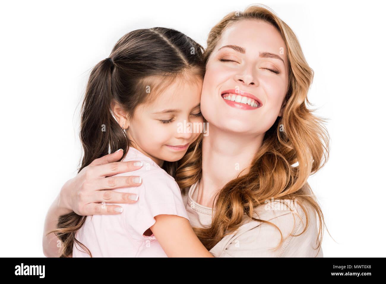 portrait of happy family hugging each other isolated on white Stock ...
