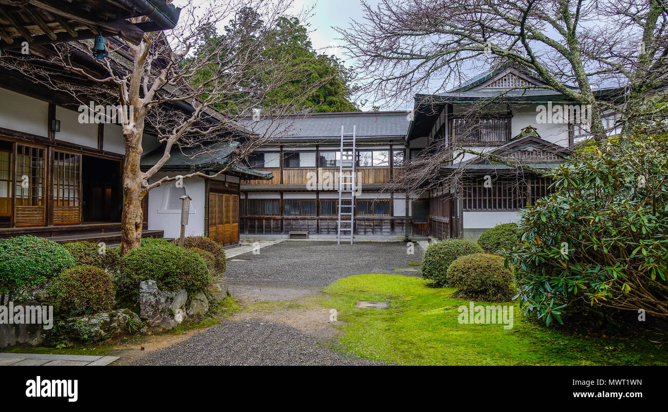 Ancient wooden Buddhist temple on Koyasan (Mount Koya), Japan Stock ...