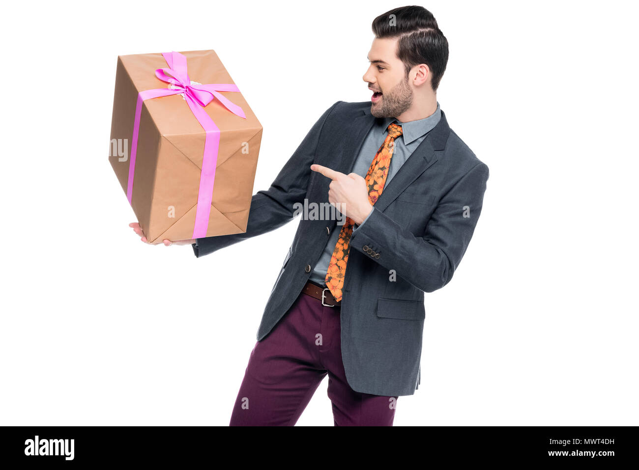 Pointing at gift hi-res stock photography and images - Alamy