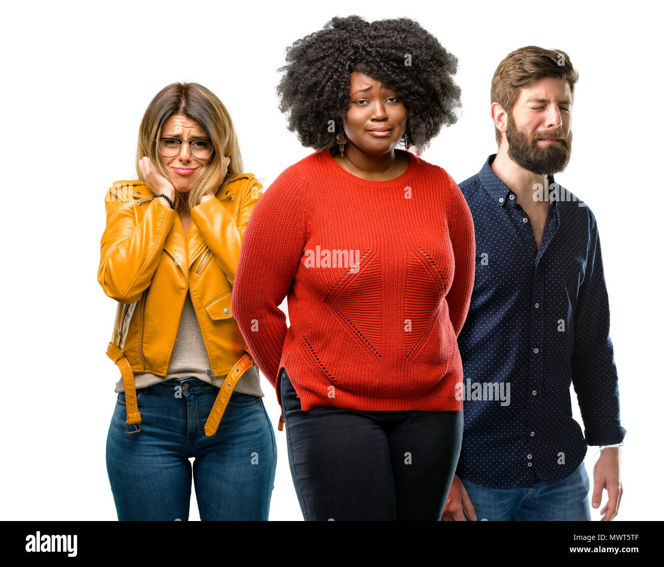 Group serious stressed young hi-res stock photography and images - Alamy