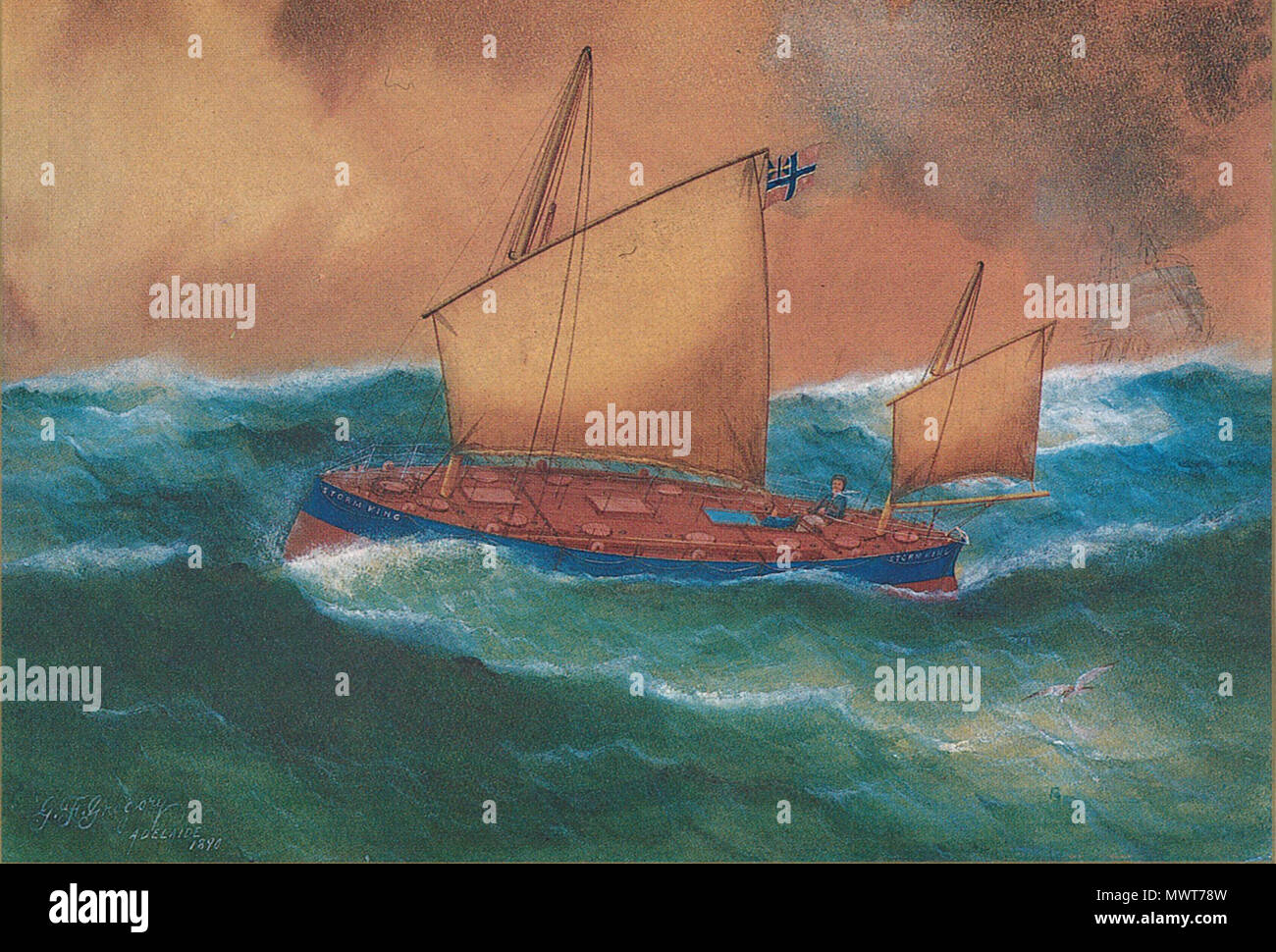 . English: Storm King at sea - the very first capsuled lifeboat Norsk ...