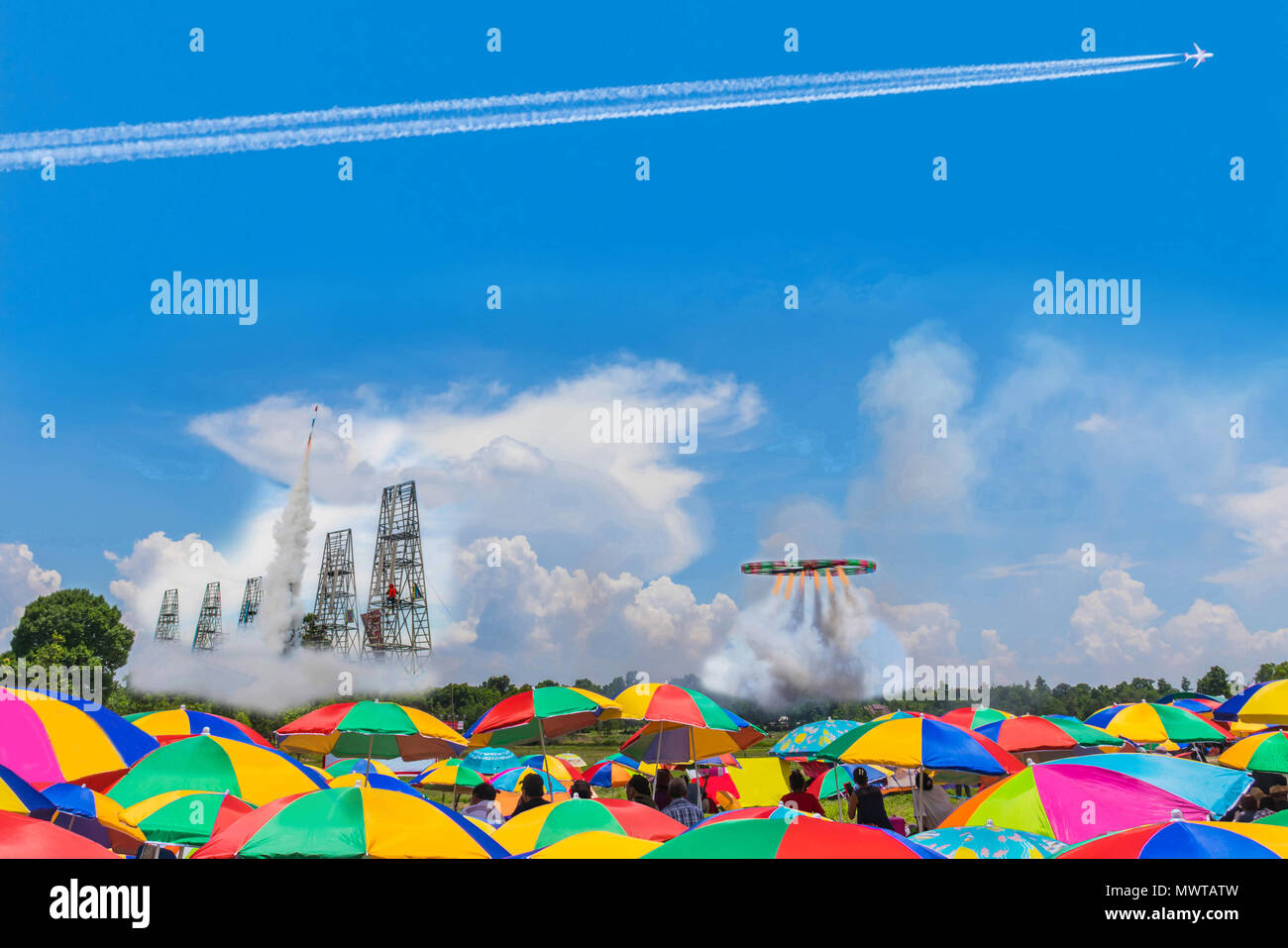 Abstract soft focus Thailand fireball roket and circle fireball rocket ...