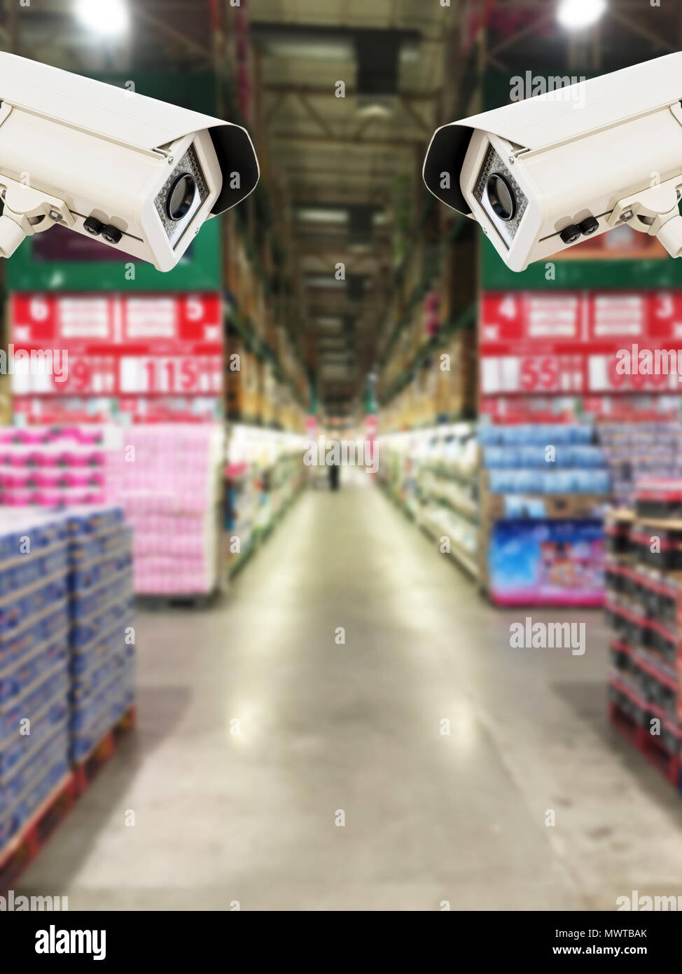 The CCTV Security Camera operating in the supermarket store blur ...
