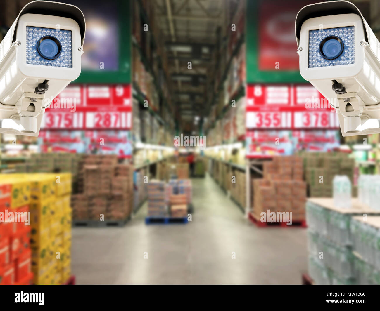 The CCTV Security Camera operating in the supermarket store blur ...