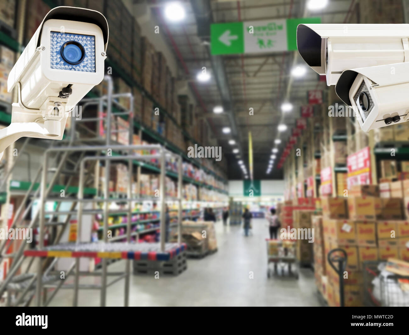 The CCTV Security Camera operating in the supermarket store blur ...