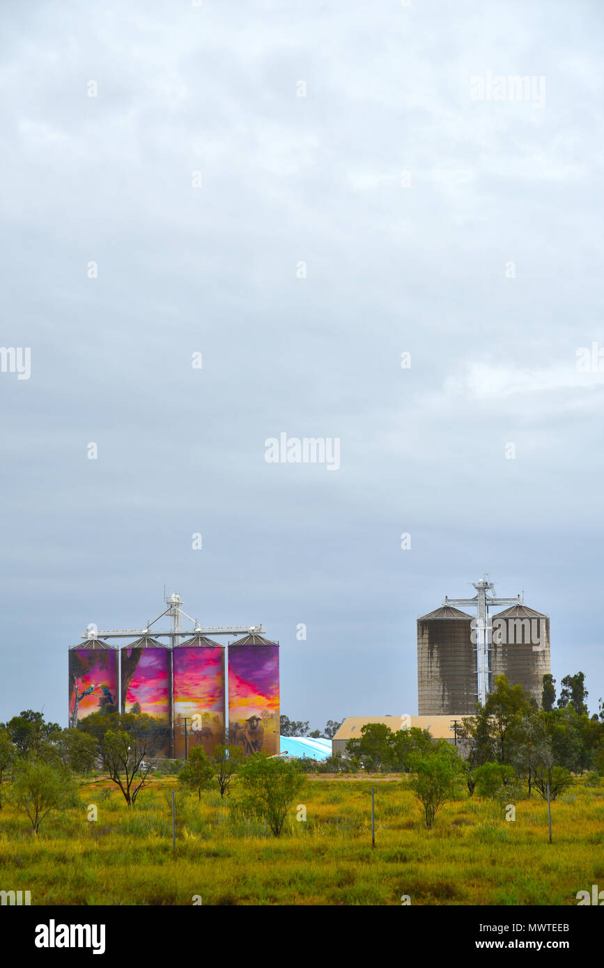 the silos at Thallon in queensland, Australia that have had murals ...