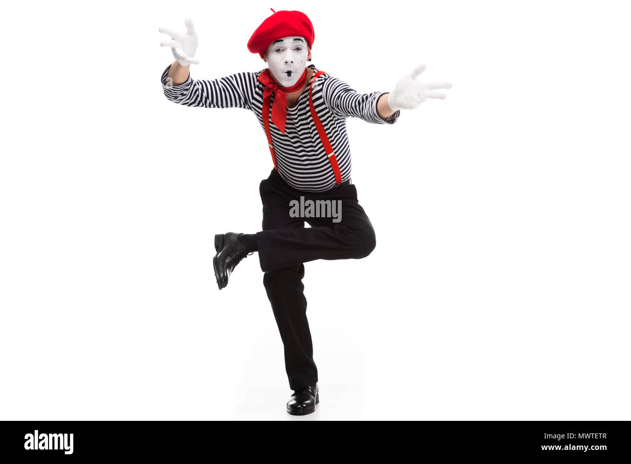 funny mime performing and gesturing isolated on white Stock Photo - Alamy