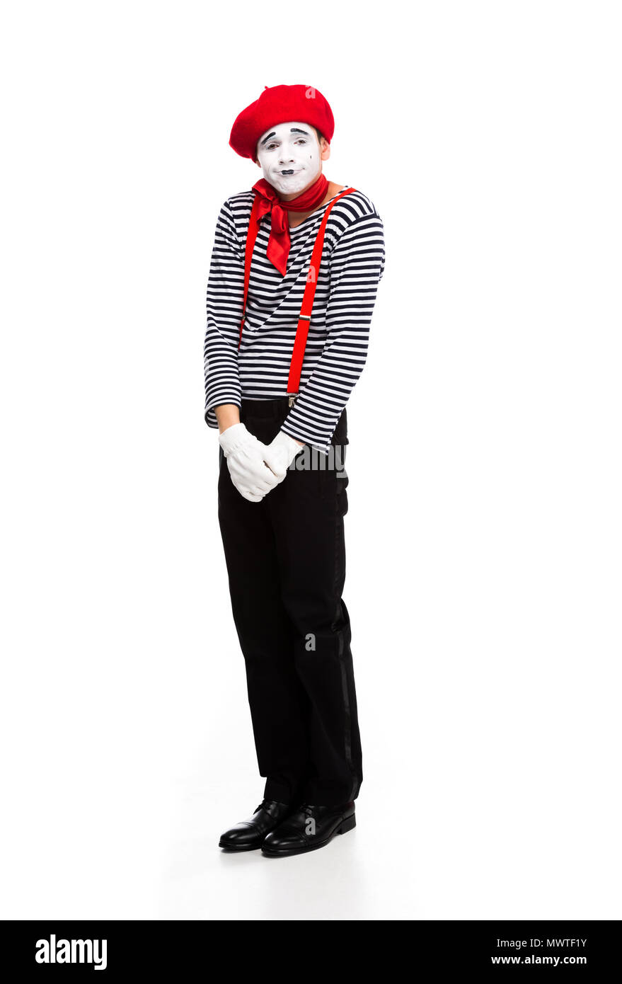 grimacing mime standing isolated on white Stock Photo - Alamy