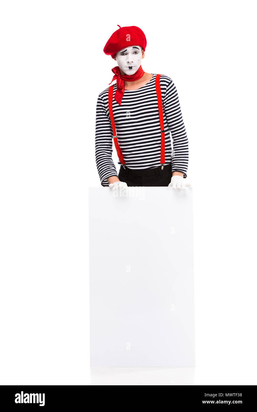 mime standing with empty board isolated on white Stock Photo - Alamy