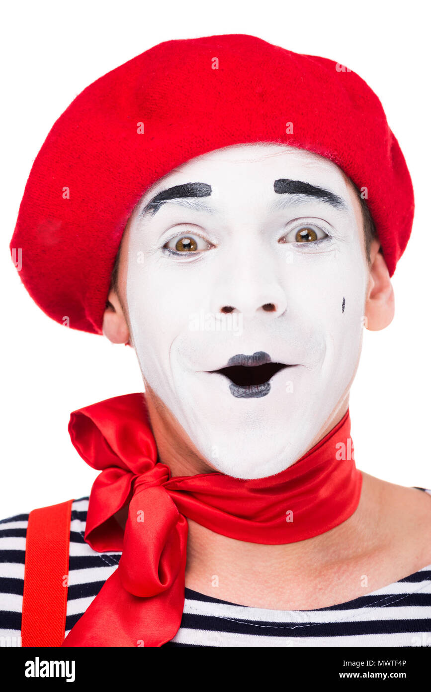 portrait of surprised mime isolated on white Stock Photo - Alamy