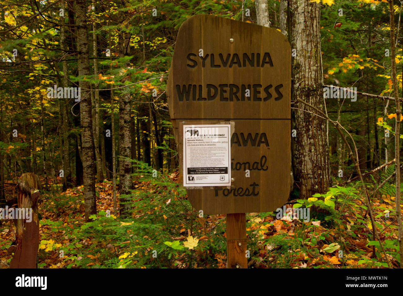 Wilderness sign, Sylvania Wilderness, Ottawa National Forest, Michigan ...
