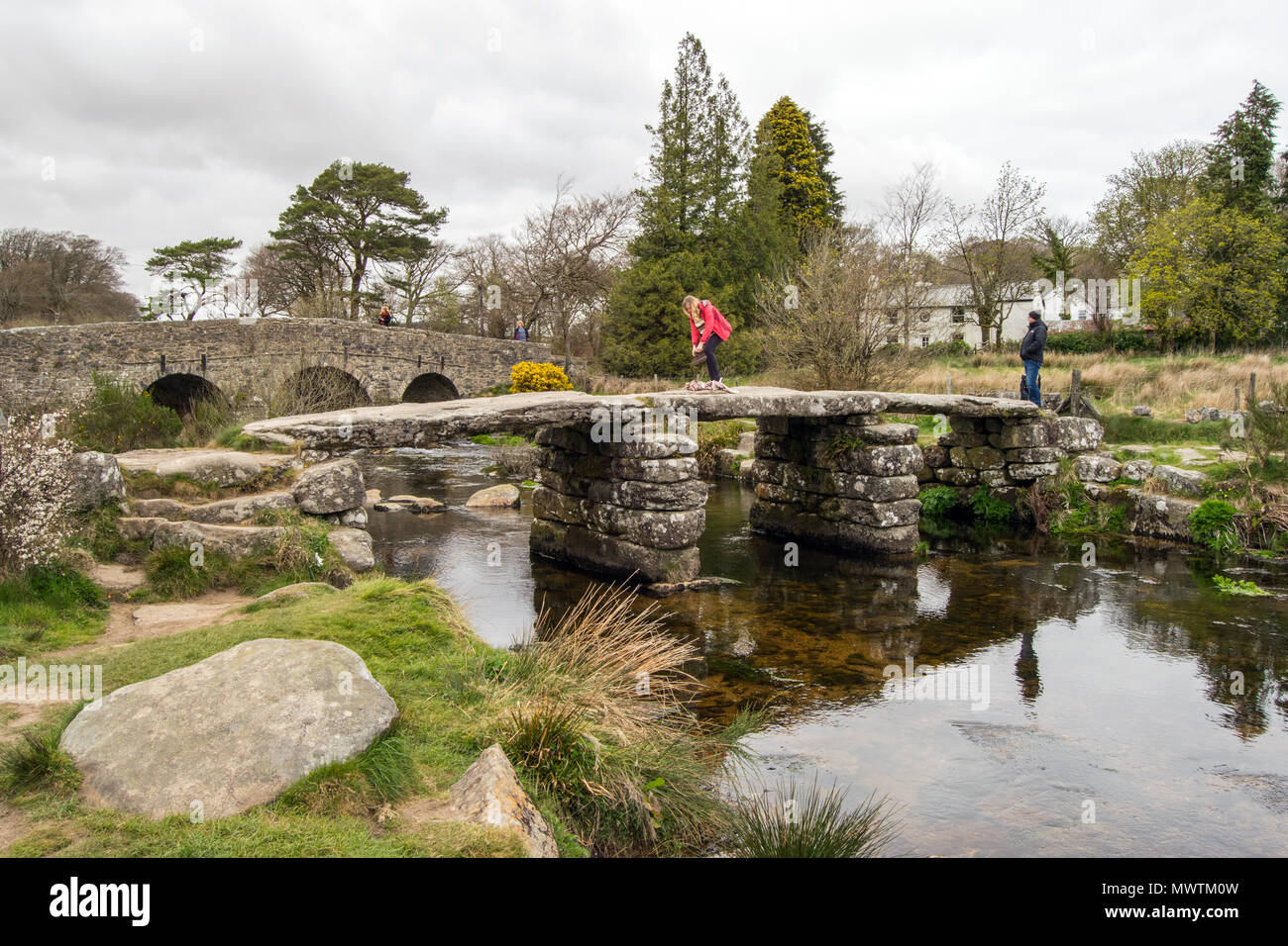 Clapper Bridge at Post Bridge, Dartmoor, Devon UK Stock Photo - Alamy
