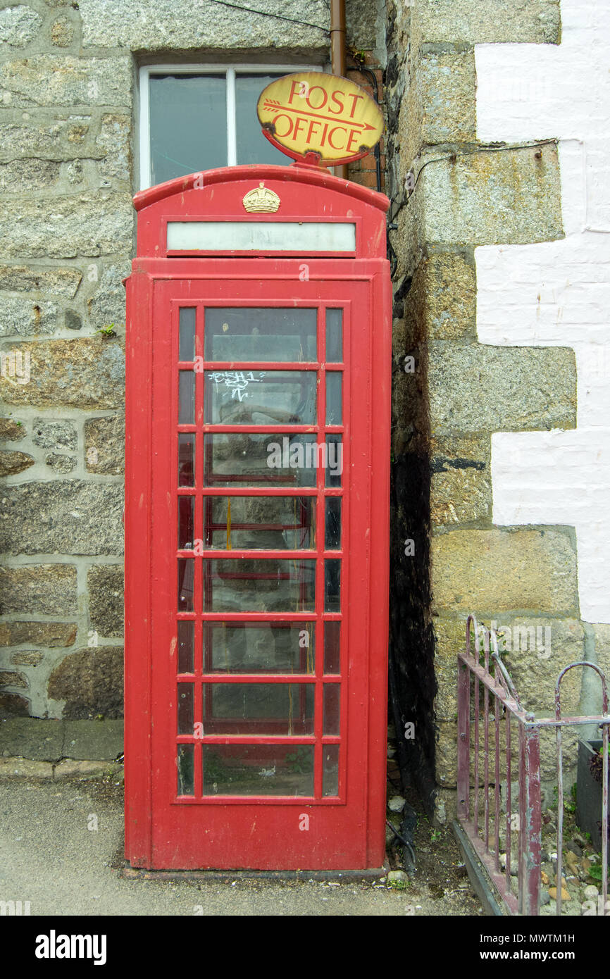 Red Telephone Box and Post Office Sign, Mousehole, Cornwall UK Stock ...