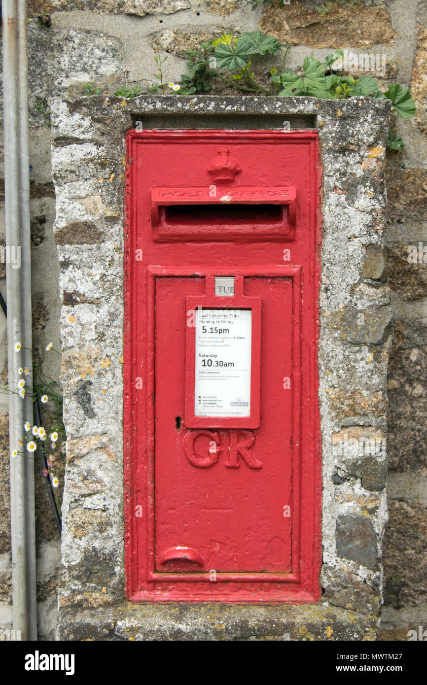 Red Post Box at Mousehole, Cornwall UK Stock Photo - Alamy