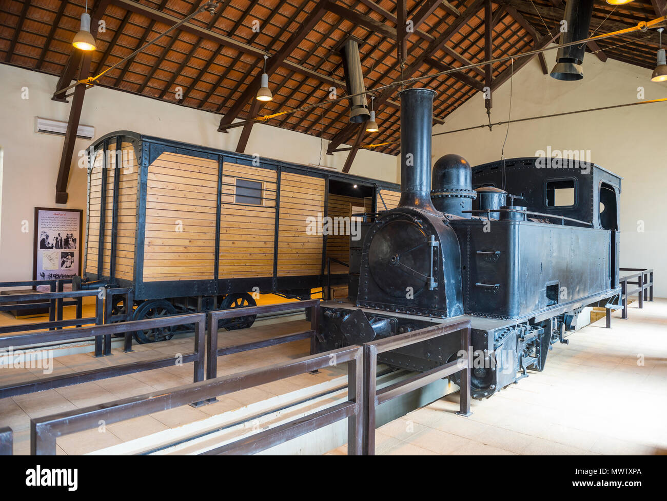 Old locomotive in the Hijaz railway station of Tabuk, Saudi Arabia ...