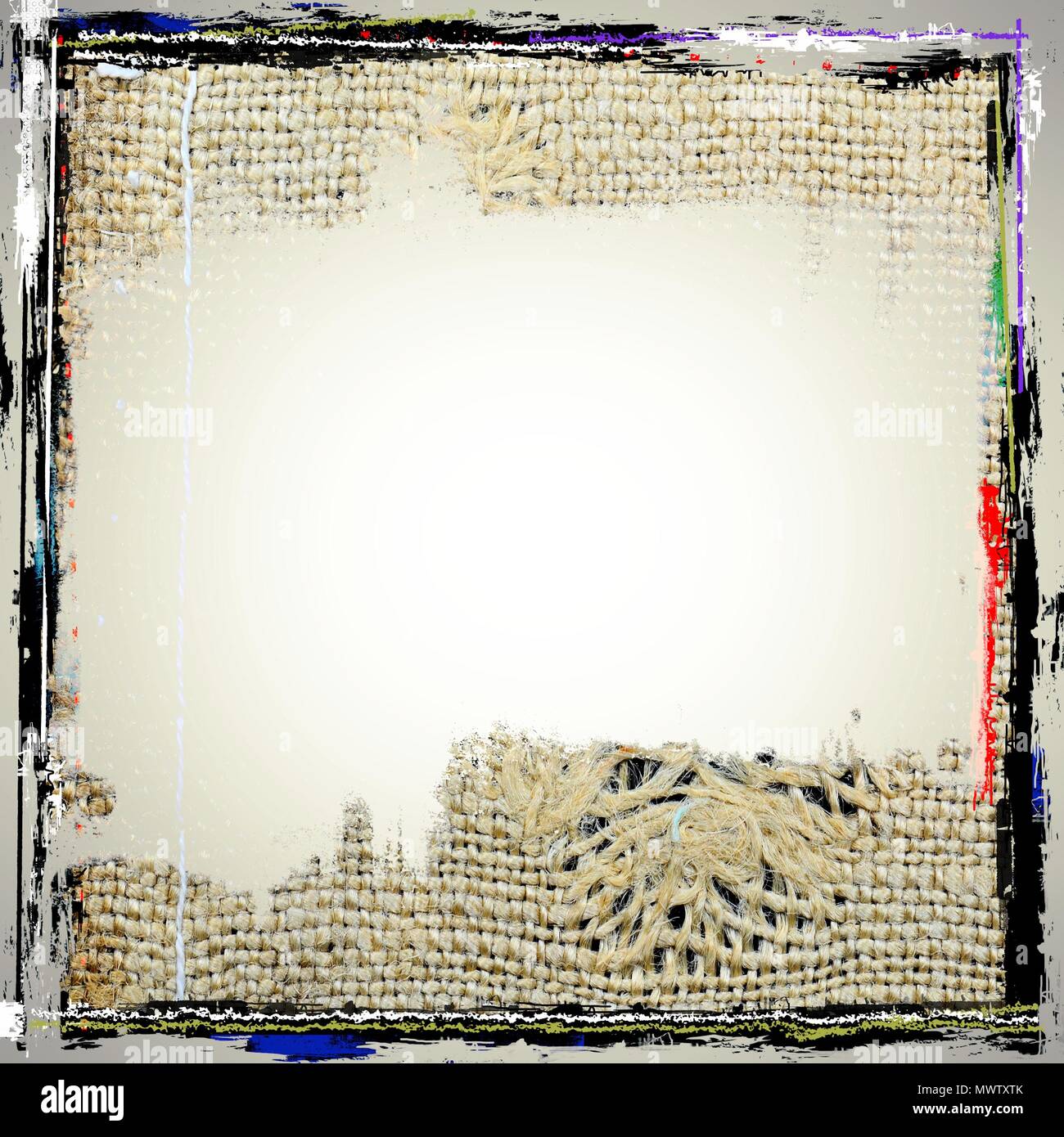 Grunge borders frame with worn frayed jute and copy space. Element ...