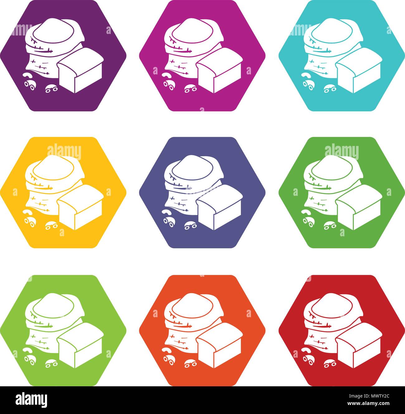 Flour production icons set 9 vector Stock Vector Image & Art - Alamy