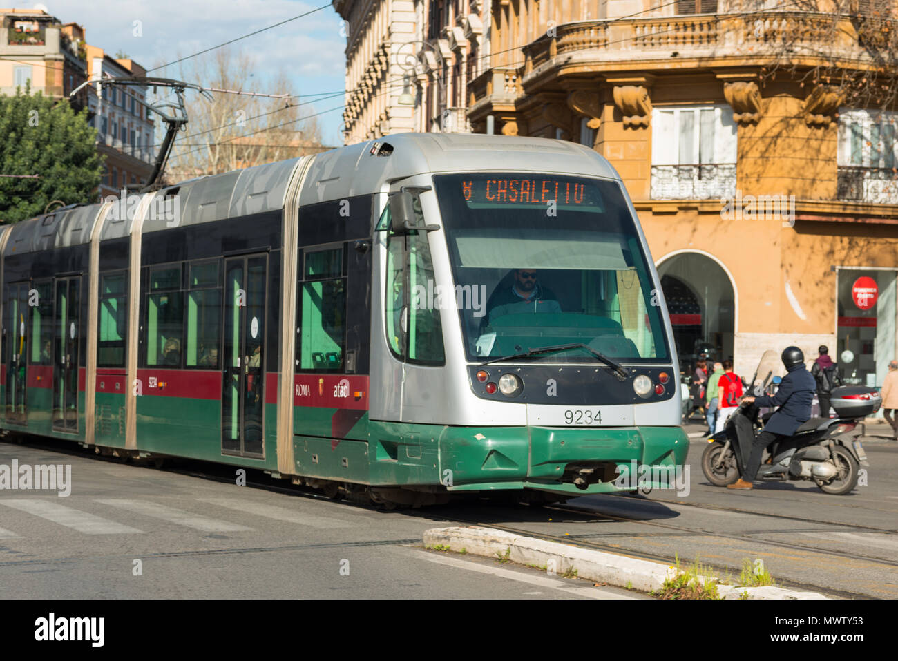 A modern tram on a Rome street, Rome, Lazio, Italy, Europe Stock Photo ...