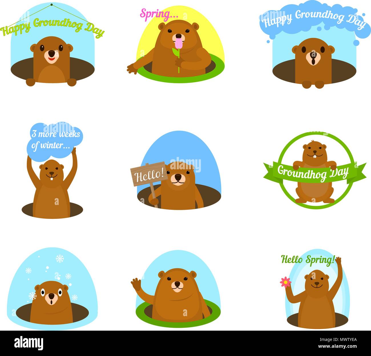 Groundhog day happy logo icons set, flat style Stock Vector Image & Art ...