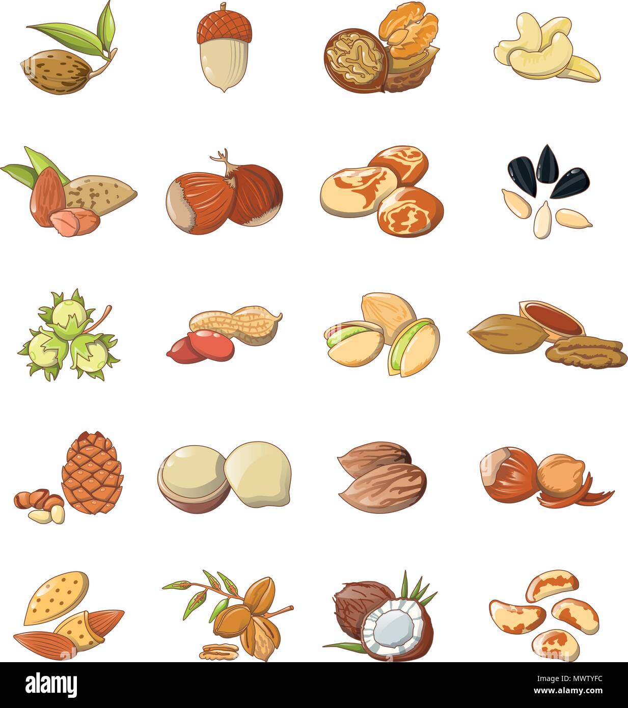 Nut types food icons set, cartoon style Stock Vector Image & Art - Alamy