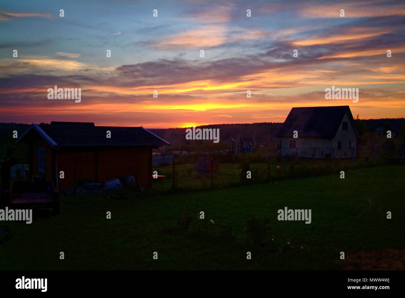 colorful summer sunset from the countryside, Russia Stock Photo - Alamy