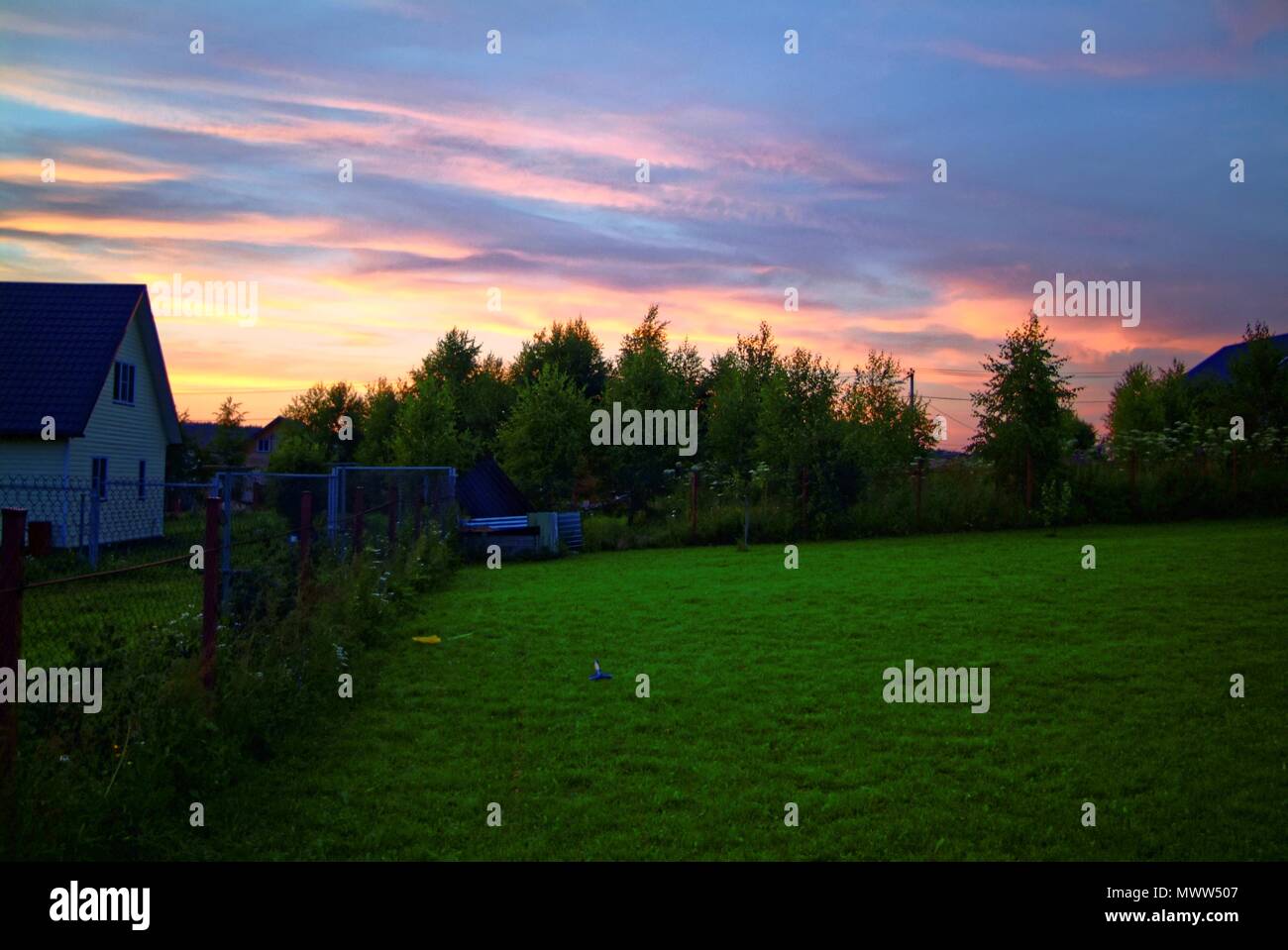 colorful summer sunset from the countryside, Russia Stock Photo - Alamy