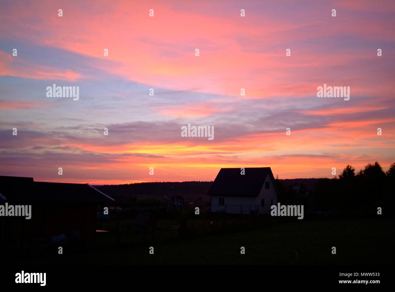 colorful summer sunset from the countryside, Russia Stock Photo - Alamy