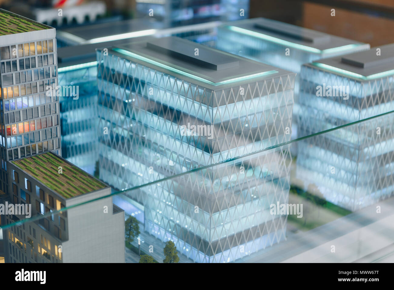 miniature model of modern city under glass Stock Photo - Alamy