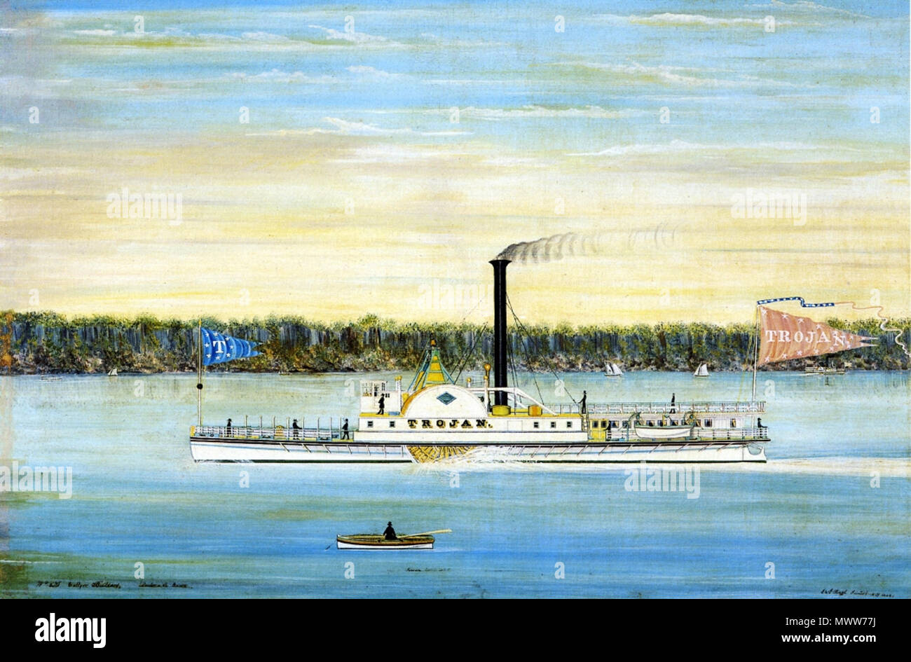 . English: Trojan, Hudson River steamboat, oil on canvas by James and ...