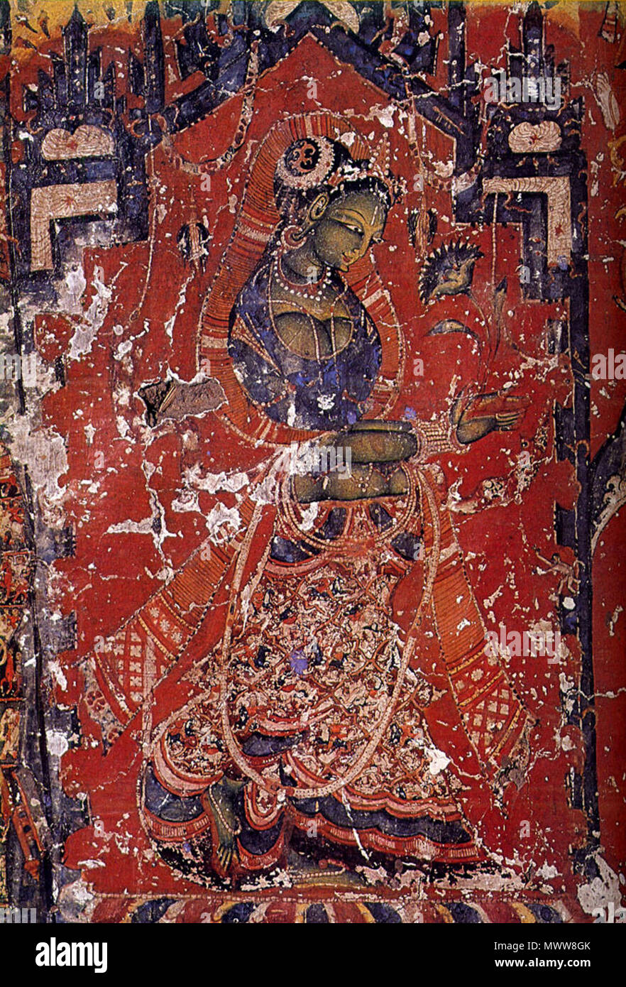 . English: Green Tara. Sumtsek hall at Alci monastery, Ladakh, ca. 11th ...