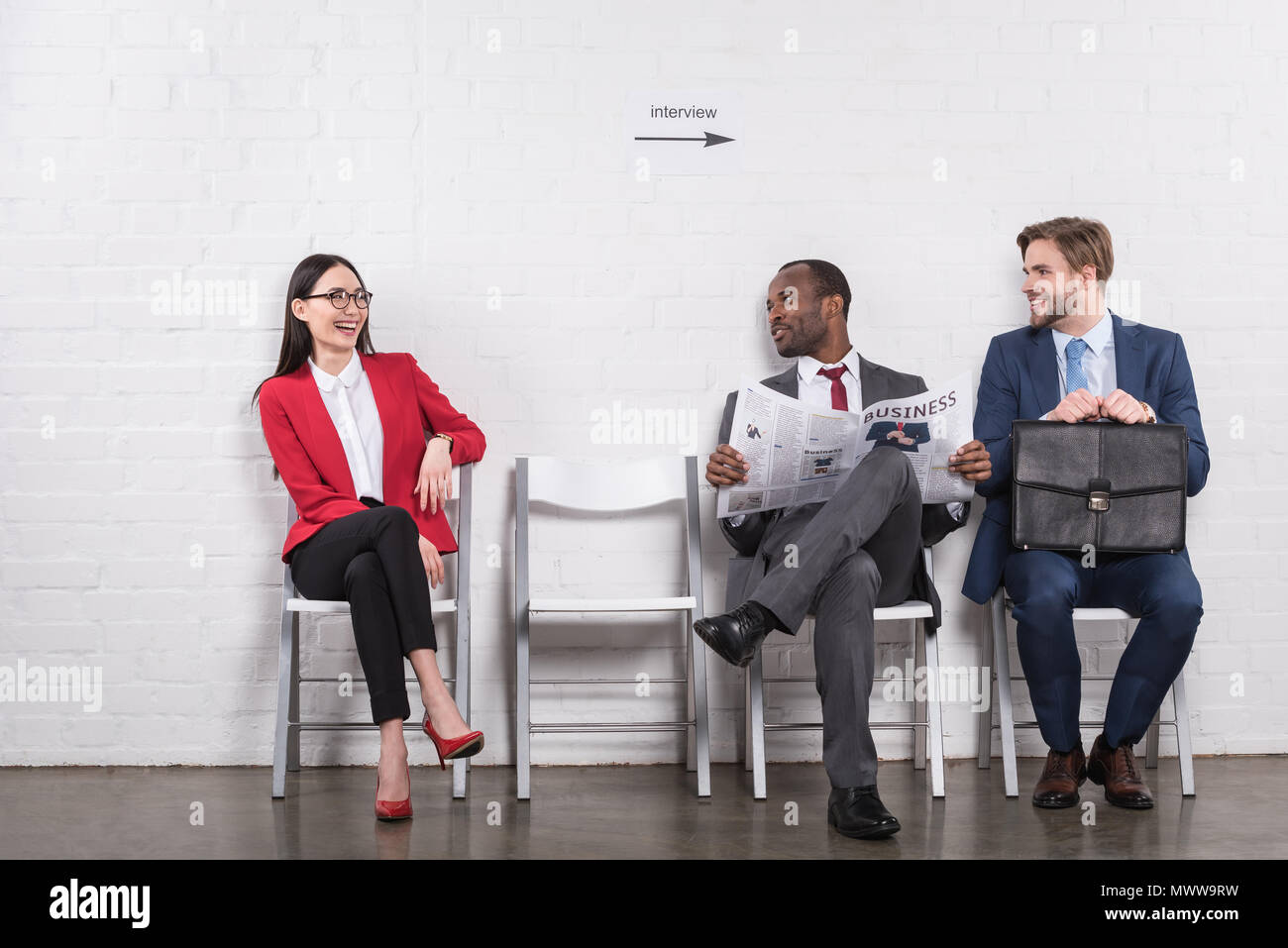 smiling multiethnic business people waiting for job interview Stock ...