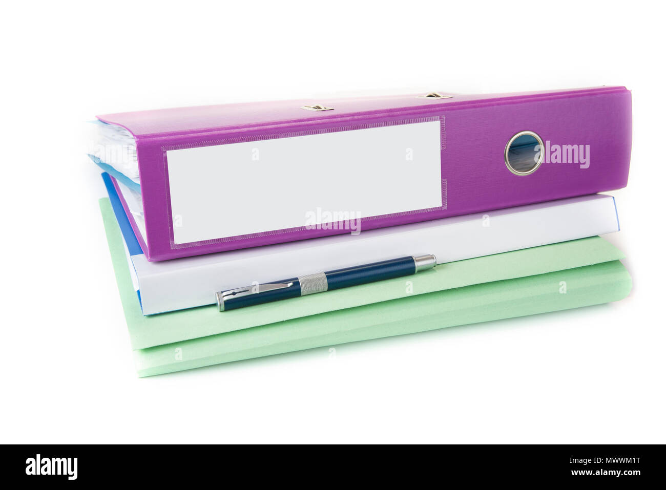 Bookkeeping office files in the folder with pen and blank sign Stock ...