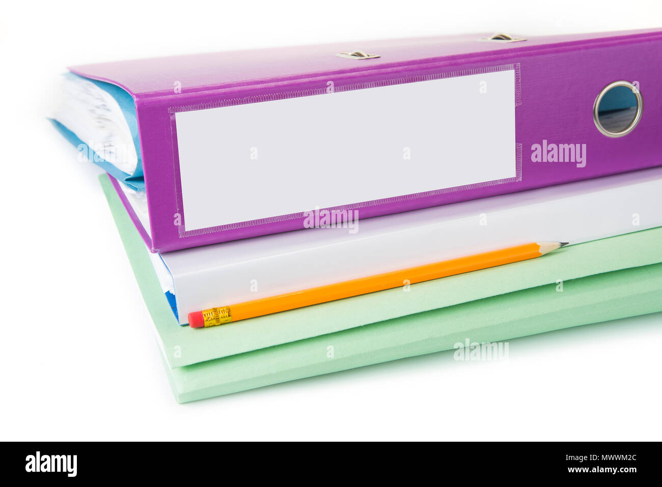 Bookkeeping office files in the folder with pen and blank sign Stock ...