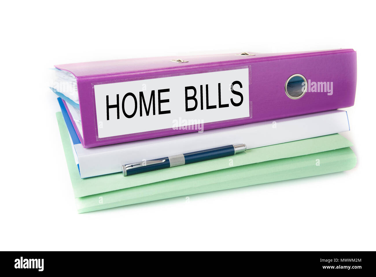 Bookkeeping office files in the folder with pen and blank sign. Home ...