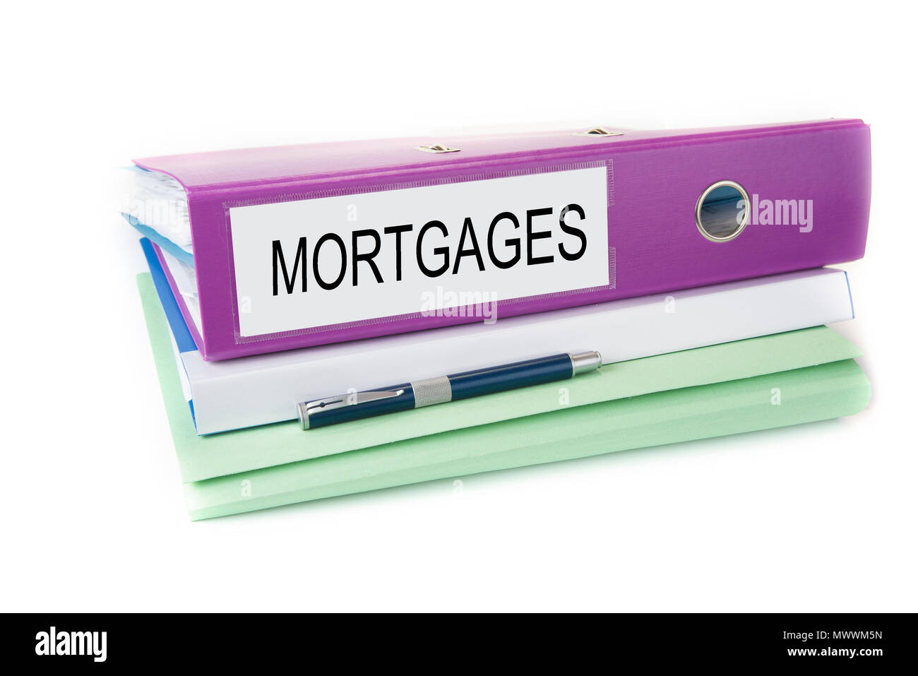 Bookkeeping office files in the folder with pen and blank sign ...