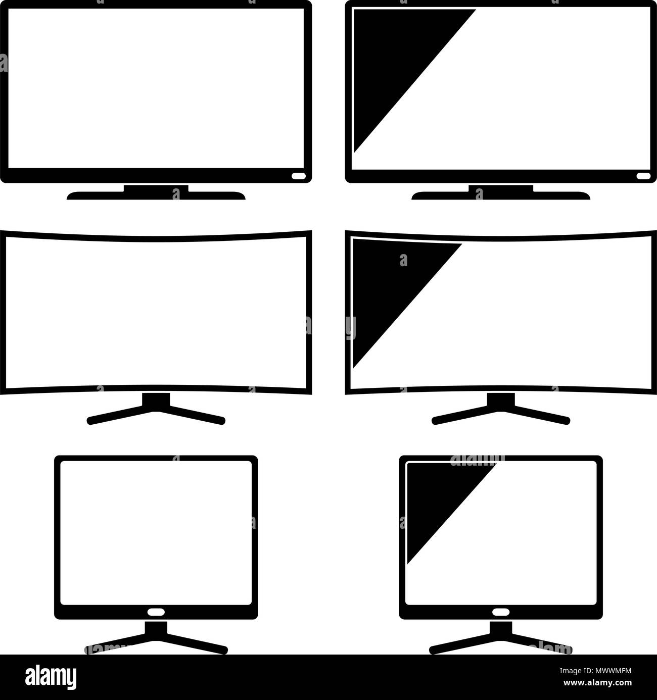 Black modern tv silhouette set isolated on white Stock Vector Image ...