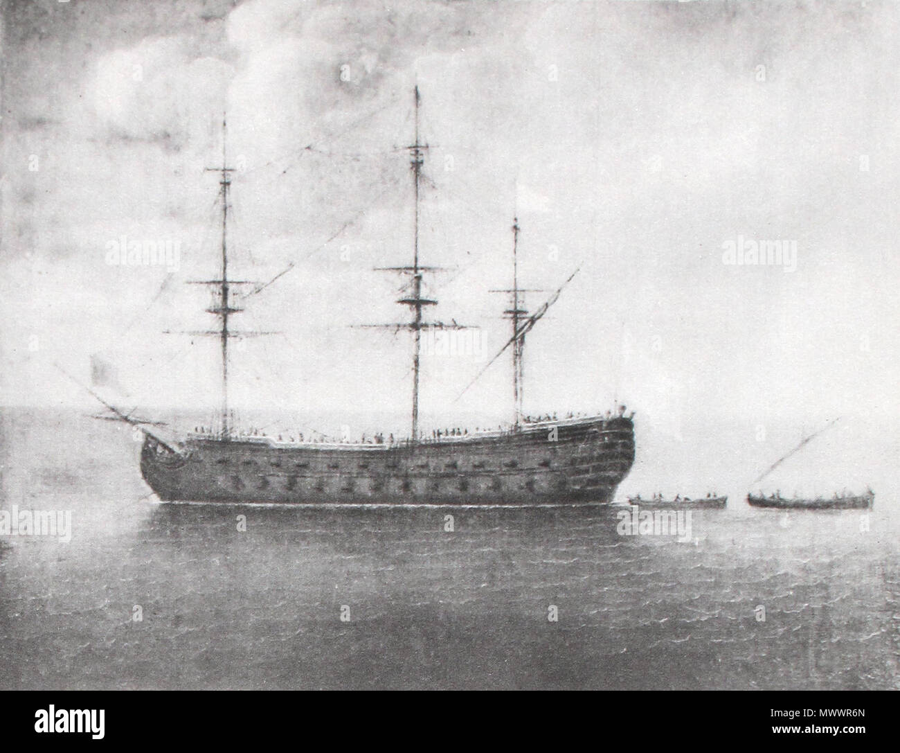 . French ship Bourbon. Contemporary engraving. . Unknown 95 Bourbon img ...