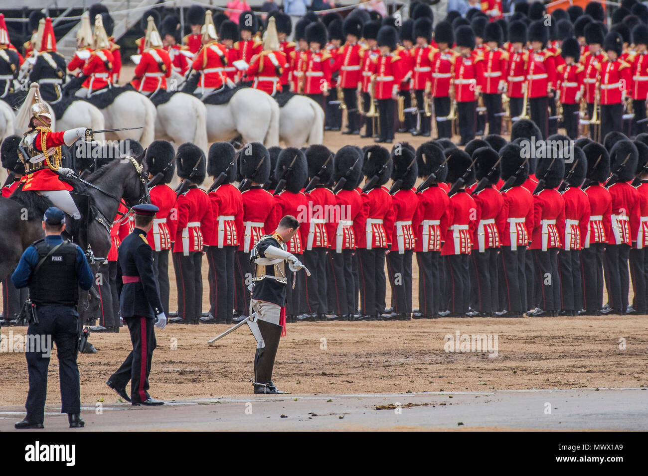 London, UK. 2nd June 2018. A trooper of the Blues and Royals recovers ...