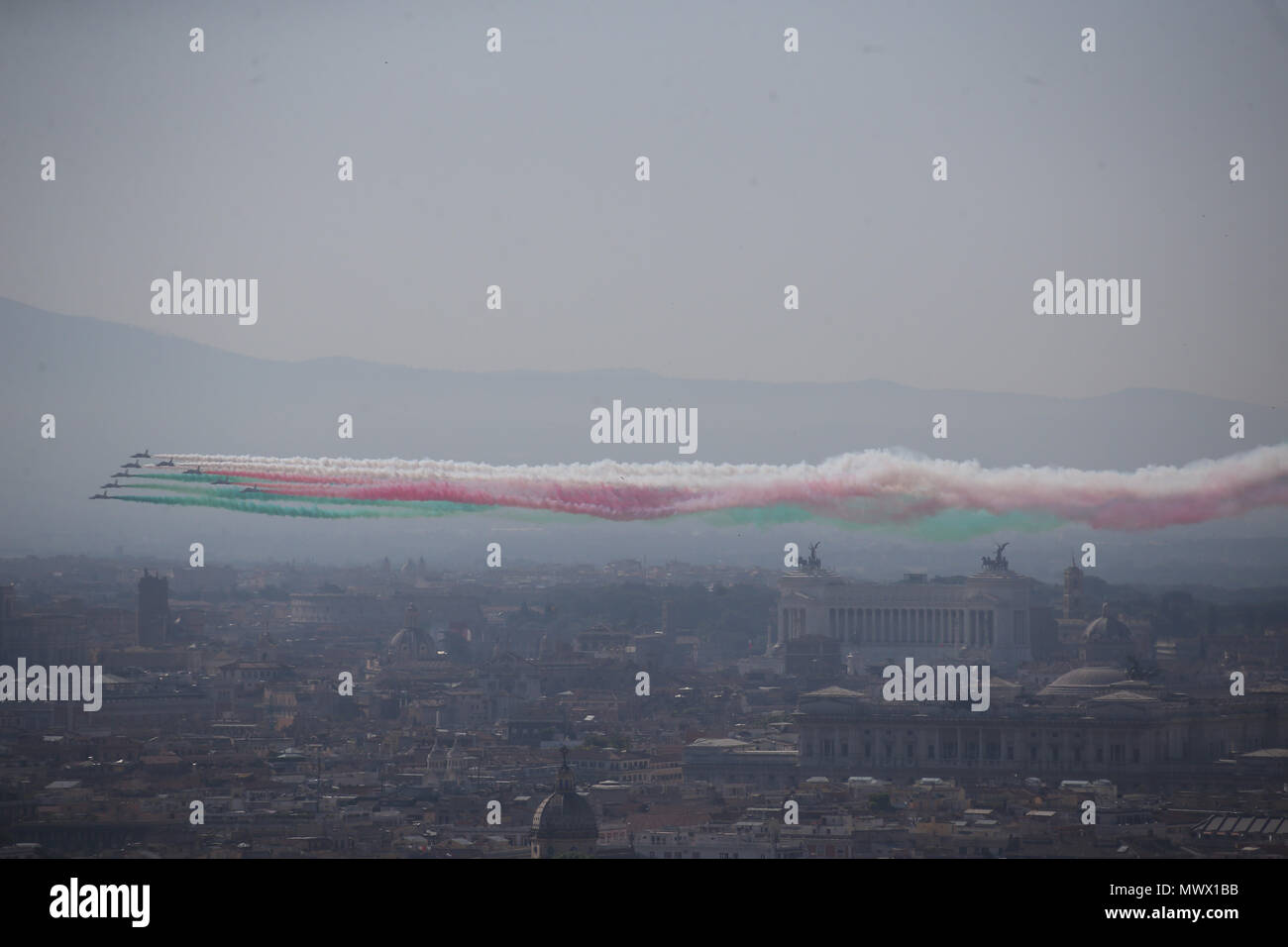 Rome, Italy. 2nd June 2018. The Italian Air Force aircraft, Frecce ...
