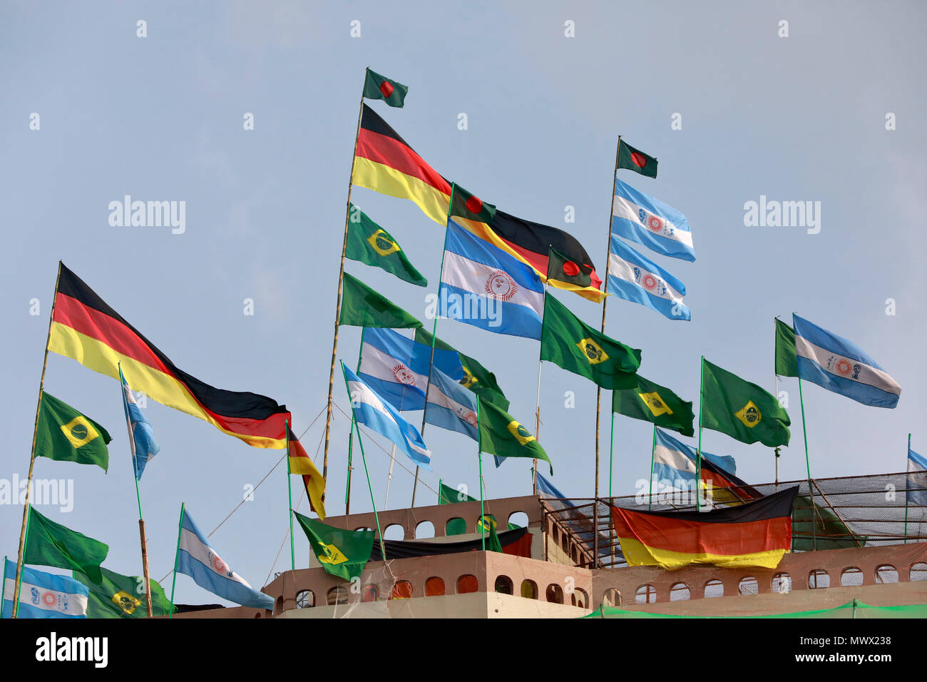 Dhaka, Bangladesh - June 02, 2018: Flags of FIFA World Cup favorites ...