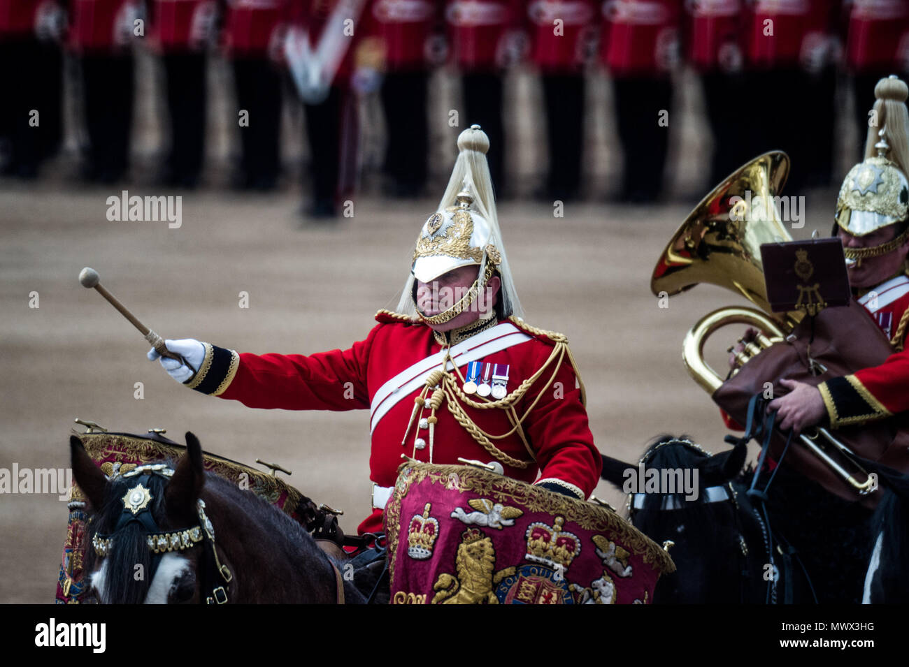 London, UK. 2nd June, 2018. Members of the Royal Guard Band are seen ...
