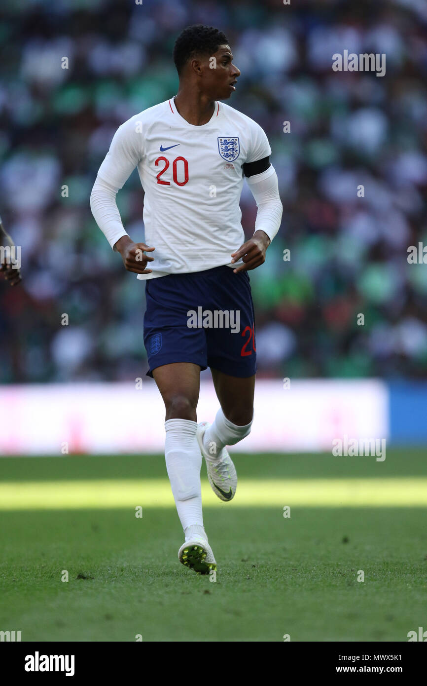 London, UK. 2nd June 2018.Marcus Rashford (E) at the England v Nigeria ...