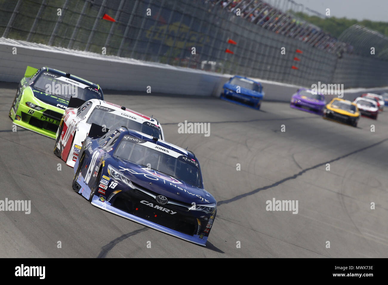 Long Pond, Pennsylvania, USA. 2nd June, 2018. Brandon Jones (19) brings ...