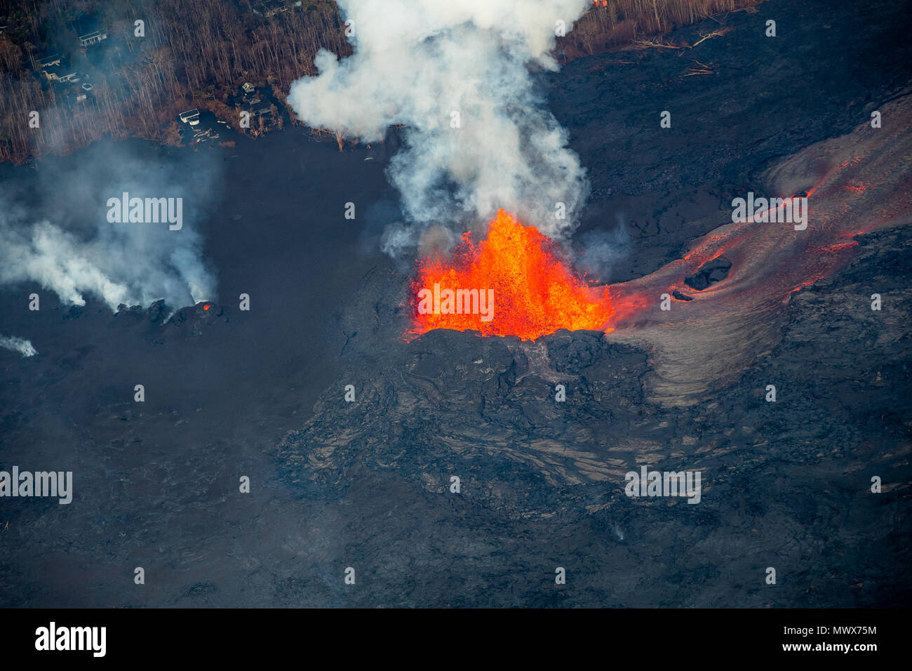 Pahoa, HI, USA. 2nd June, 2018. Fissure 8 photographed during eruption ...