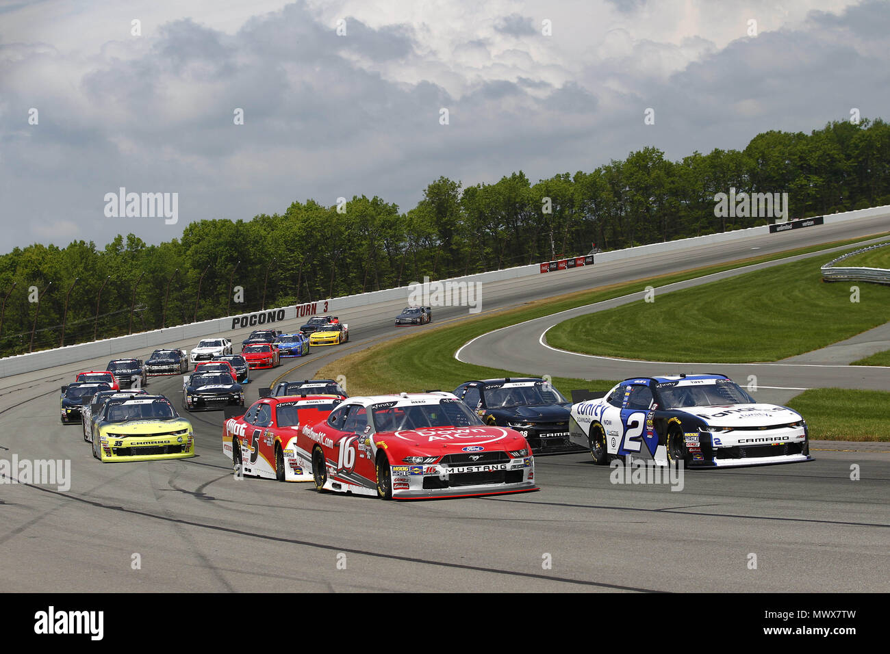 Long Pond, Pennsylvania, USA. 2nd June, 2018. Ryan Reed (16) battles ...