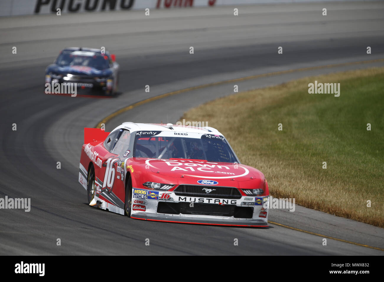 Long Pond, Pennsylvania, USA. 2nd June, 2018. Ryan Reed (16) battles ...