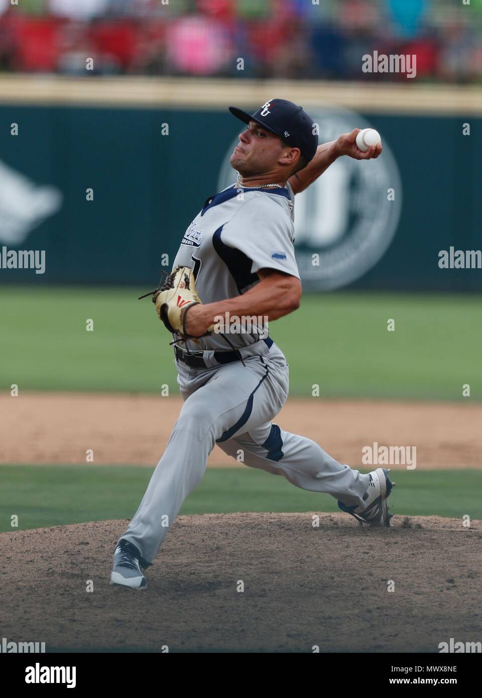The Plate. 2nd June, 2018. ORU pitcher Kyler Stout #7 prepares to bring ...